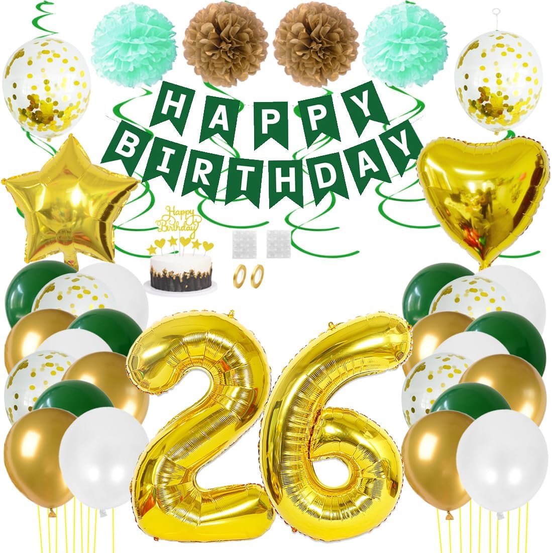 Amazon.com: Juland 26th Birthday Party Decorations Gold Green Happy ...