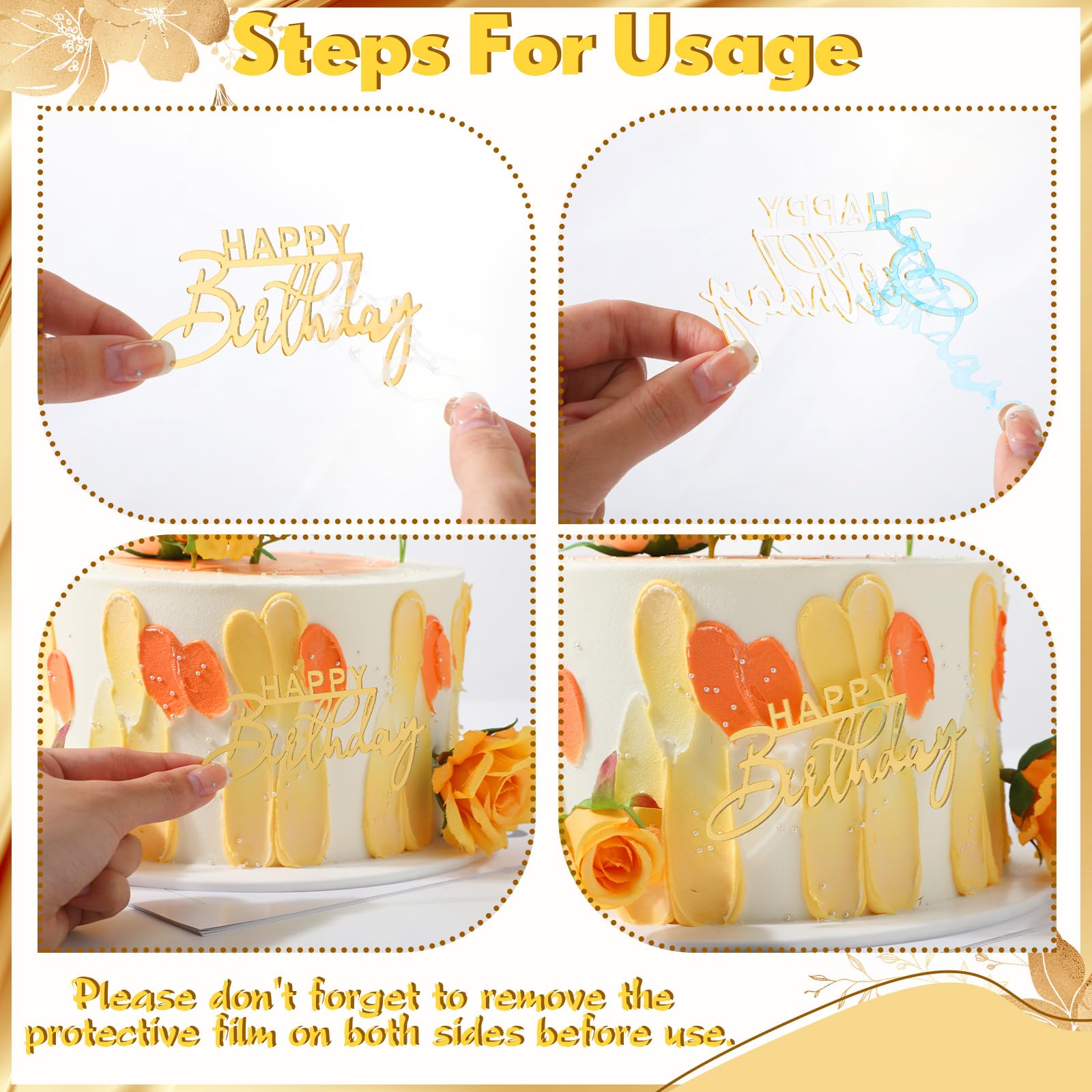 Snapklik.com : Barydat 50 Pcs Happy Birthday Cake Toppers Bulk Mirror ...