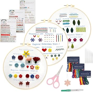 3 Pièces Kit de Démarrage de Broderie avec Patrons et Instructions ...