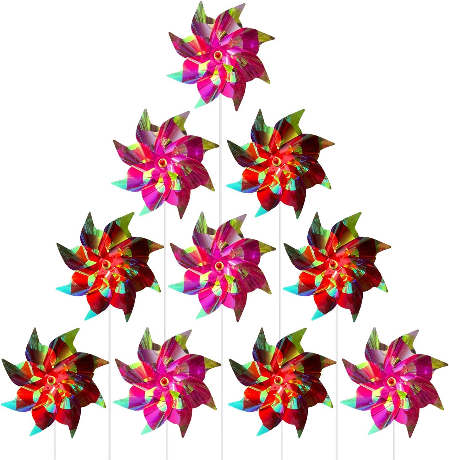 Rainbow Pinwheel,10 Pcs Laser Rainbow Pinwheel Reflective Bird ...