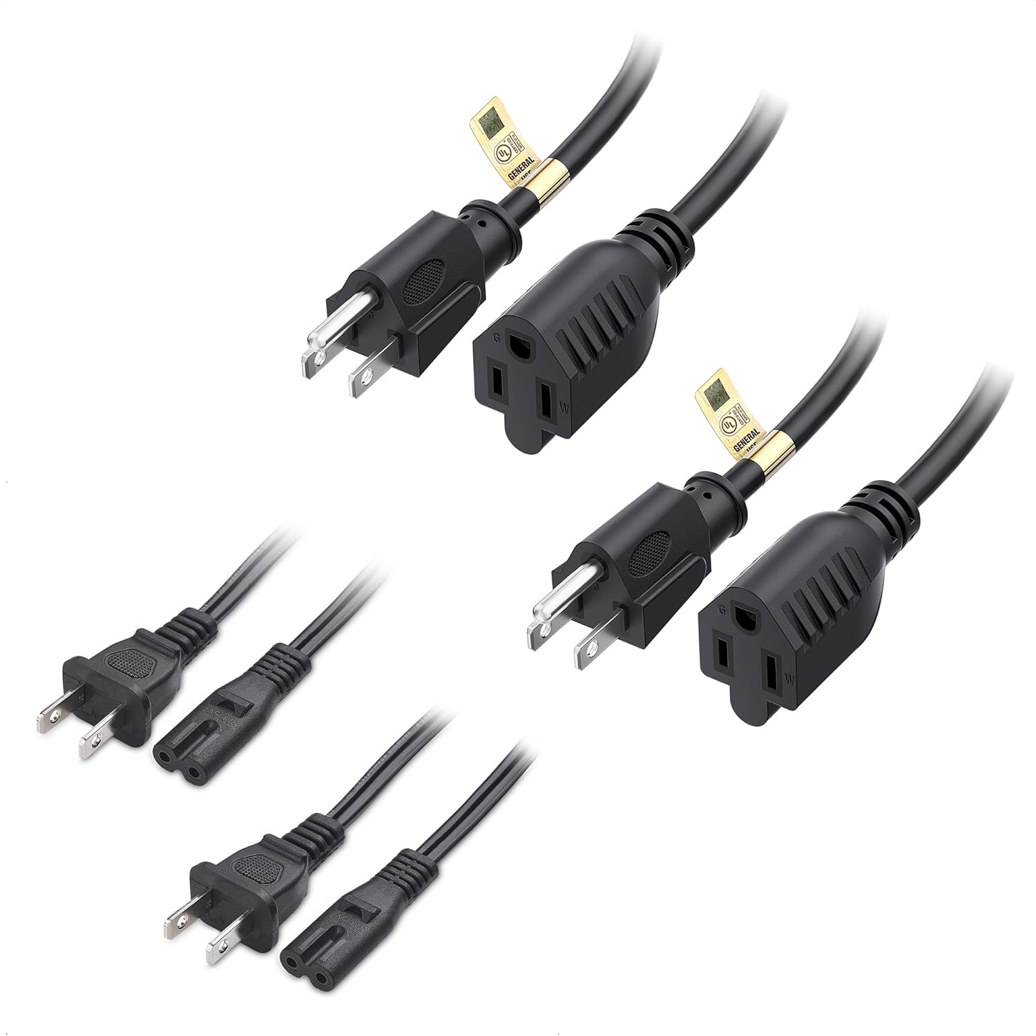 Amazon.com: Cable Matters 2 Pack 2 Prong TV Power Cord 6 ft, AC Power ...