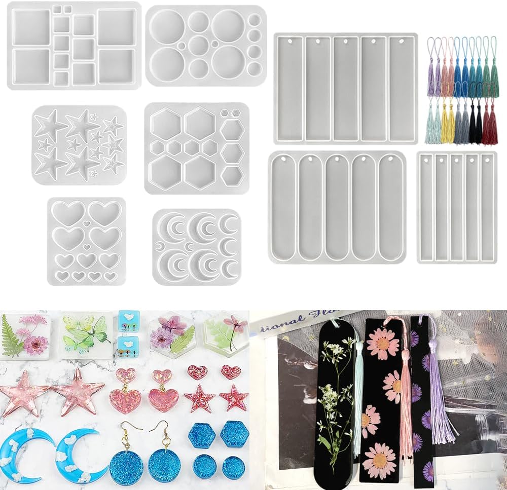 Amazon.com: RESINWORLD Set of 3 Shiny Bookmarks Silicone Mold + Multi-Functional Small Silicone ...