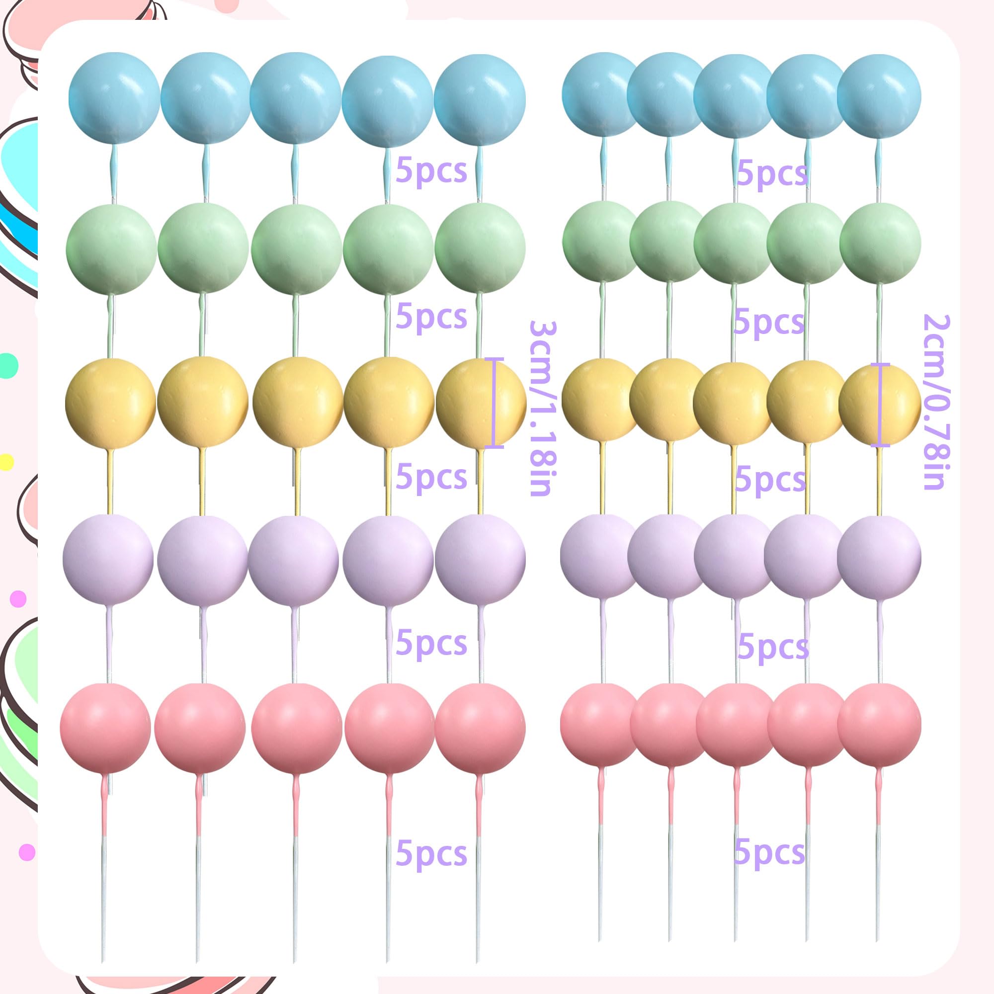 Snapklik.com : 50 PCS Macaroon Rainbow Ball Cake Toppers Colorful ...