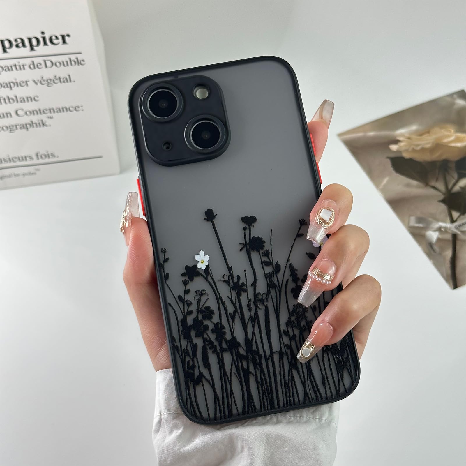 Amazon.com: DYFYFKDI for iPhone 15 Case Aesthetic Vintage Black Floral ...