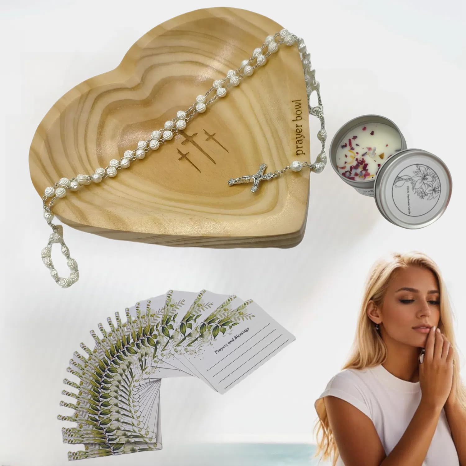 Amazon.com : JWORRA Heart Shaped Prayer Bowl With 24 Prayer Cards ...