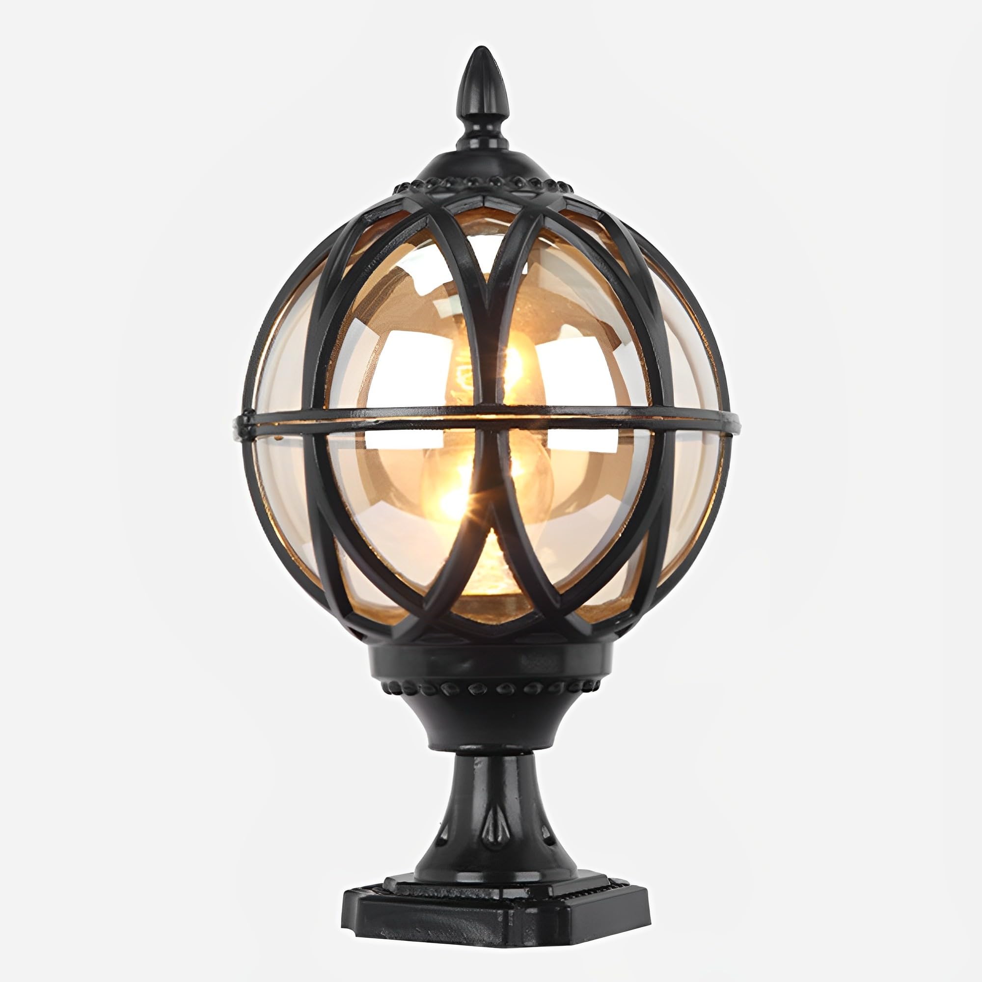 IBalody Outdoor Pillar Lights Retro Amber Glass Ball Post light fixture ...