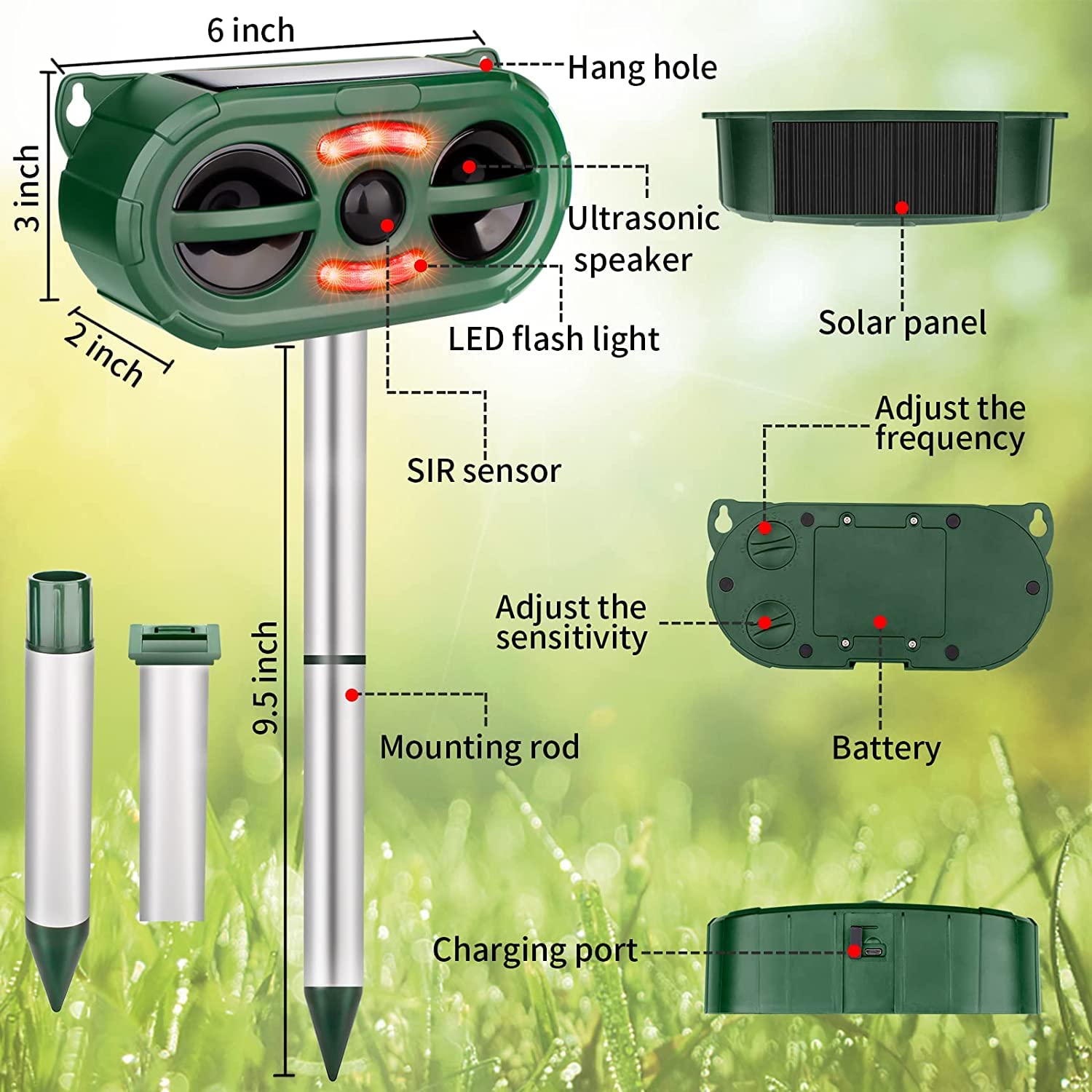 Outdoor Solar Powered Animal Repeller,2023 New Ultrasonic Animal ...