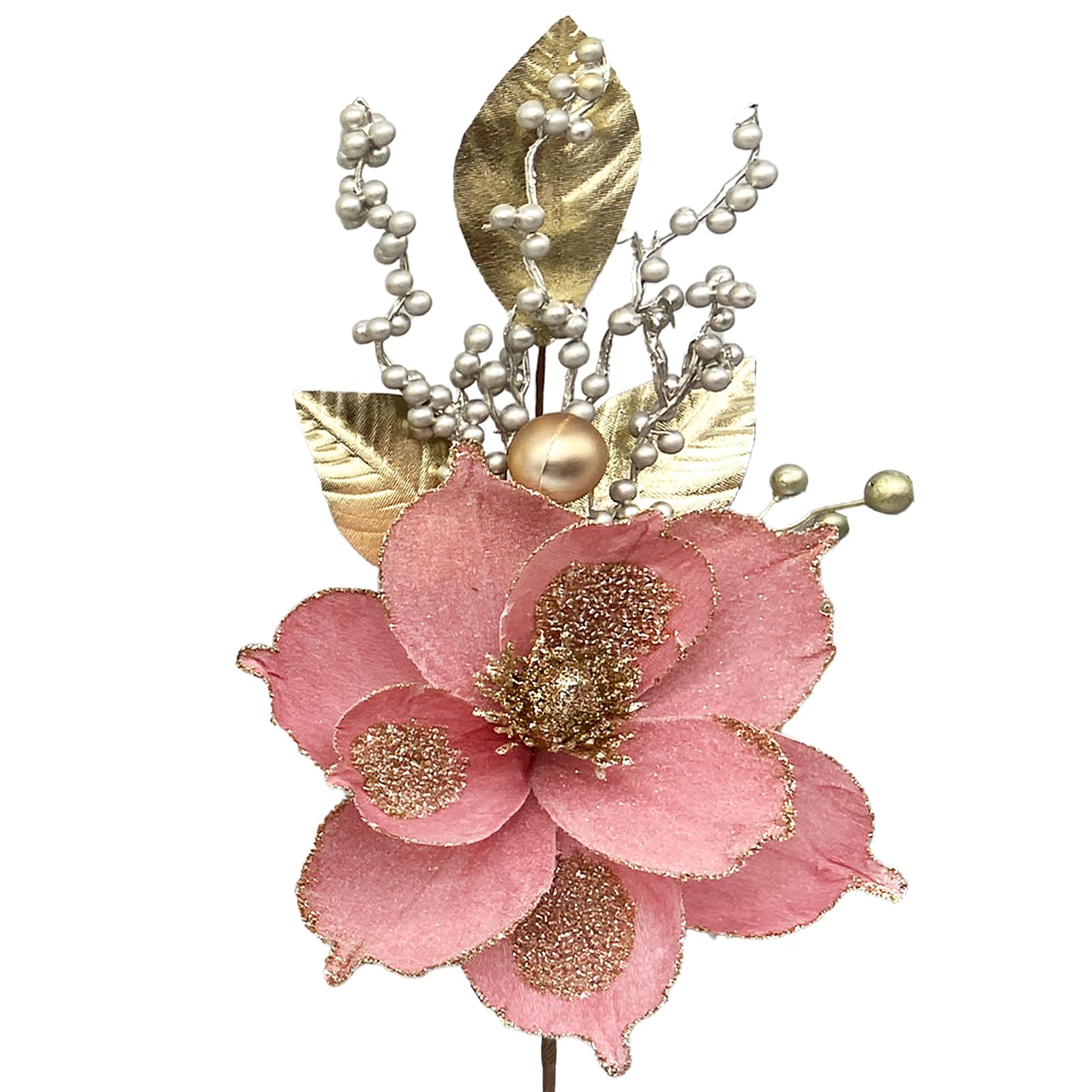 Amazon.com: FOERPL 6 Pcs Christmas Flower Picks Pink Christmas Glitter ...