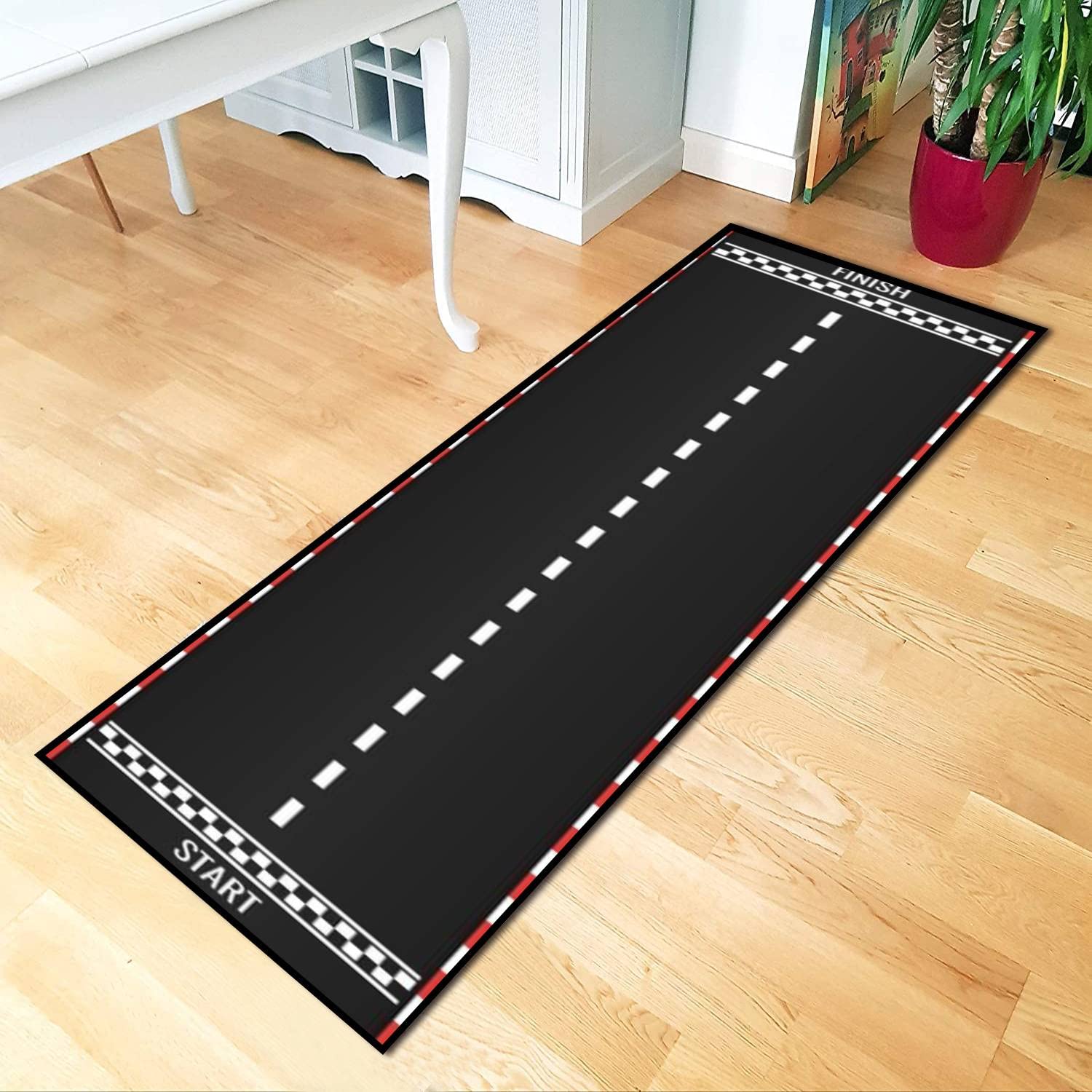 Area Runner Rug 2x6 Ft Race Track With Start And Finish Line Car Or