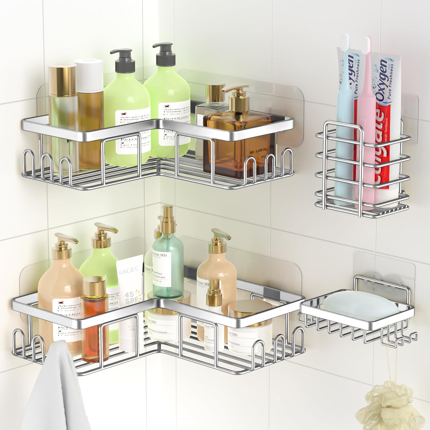 Shower Caddy, 4 Pack Corner Shelf Bathroom Storage, Bathroom Shelf ...