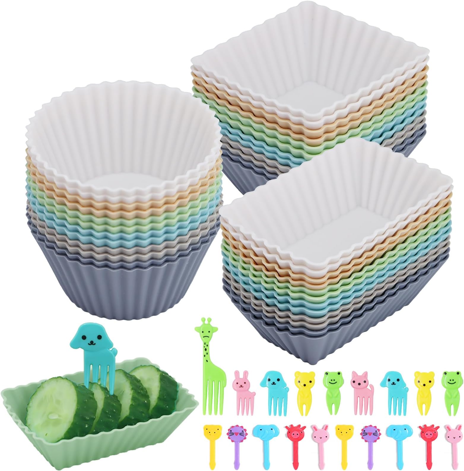 Amazon.com: Freshware 12-Pack Silicone Mini Rectangle Reusable Cupcake ...