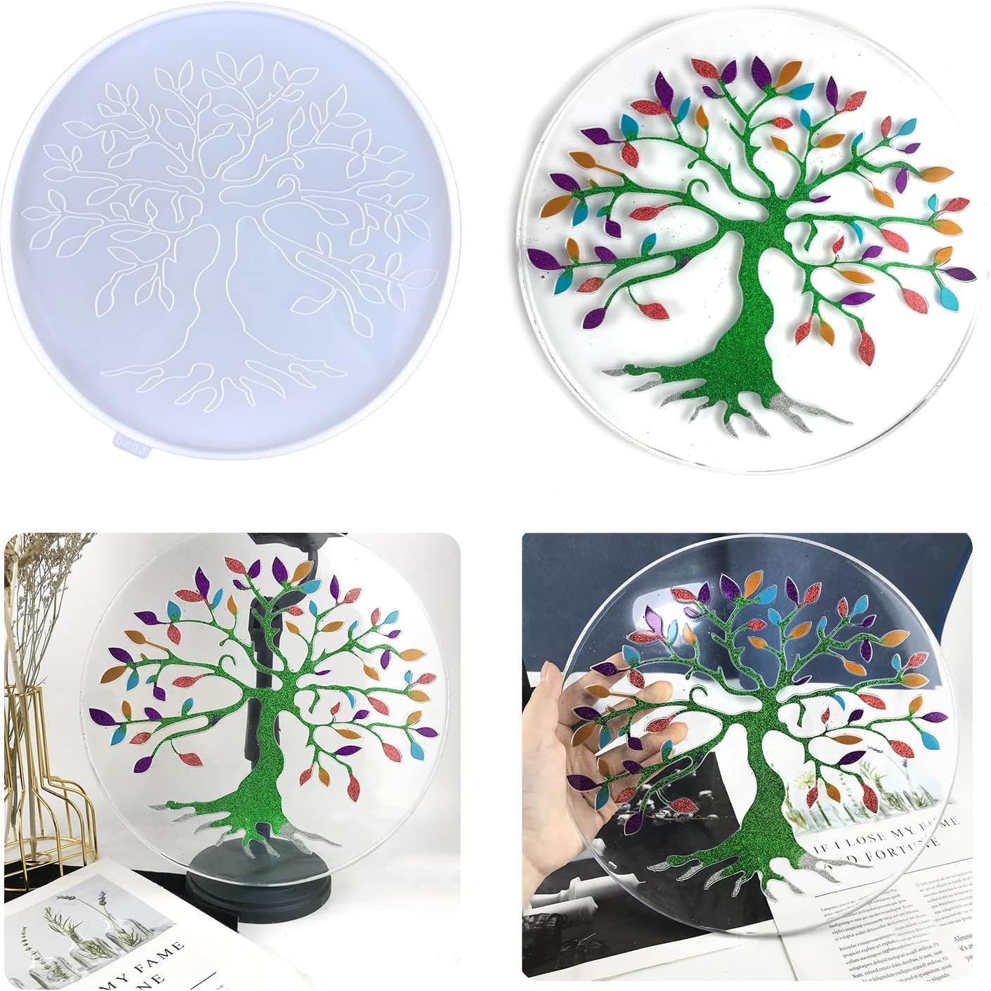 Amazon.com: Playing Mold Resin Crafts Molds, Circular Tree of Life ...