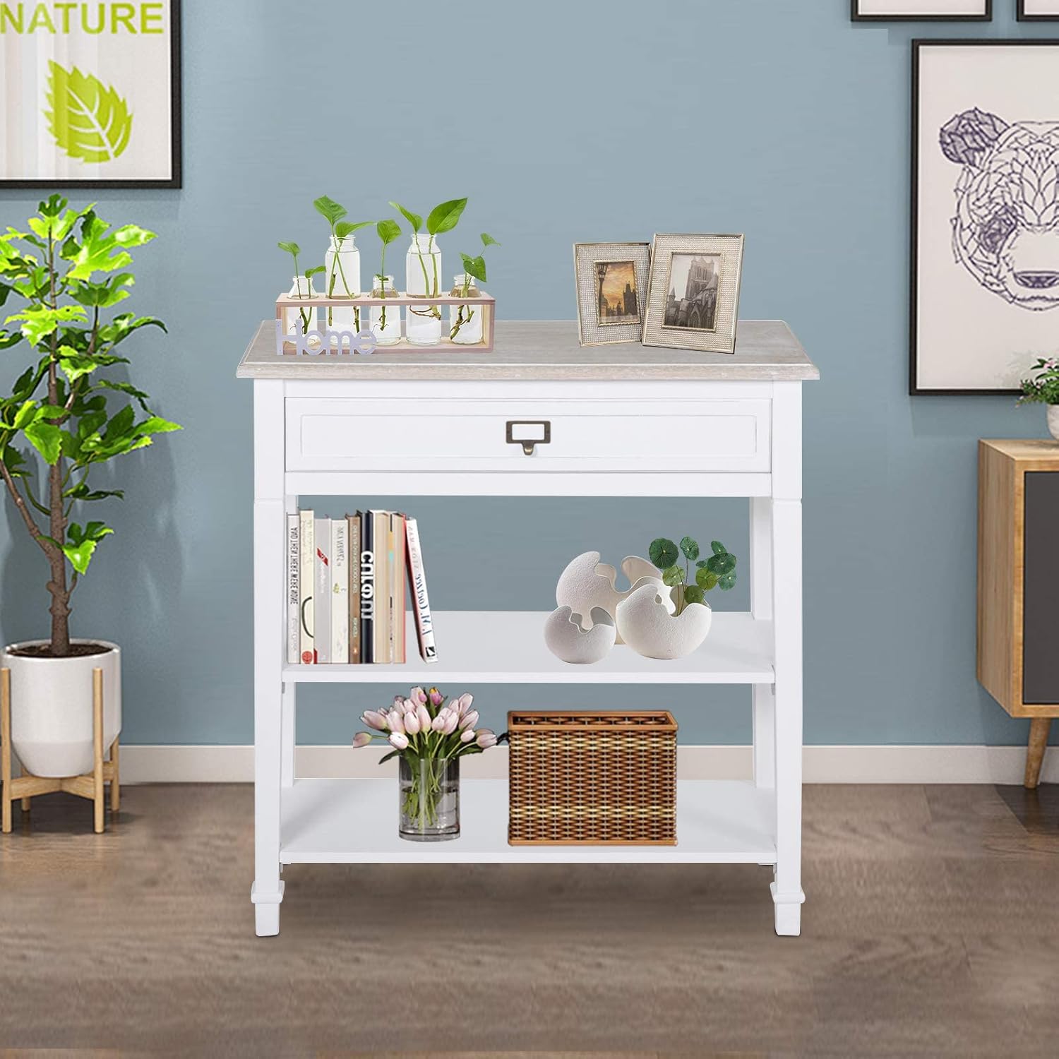 Amazon.com: Kinlife White Console Table Drawer - 3-Tier Storage Shelf ...