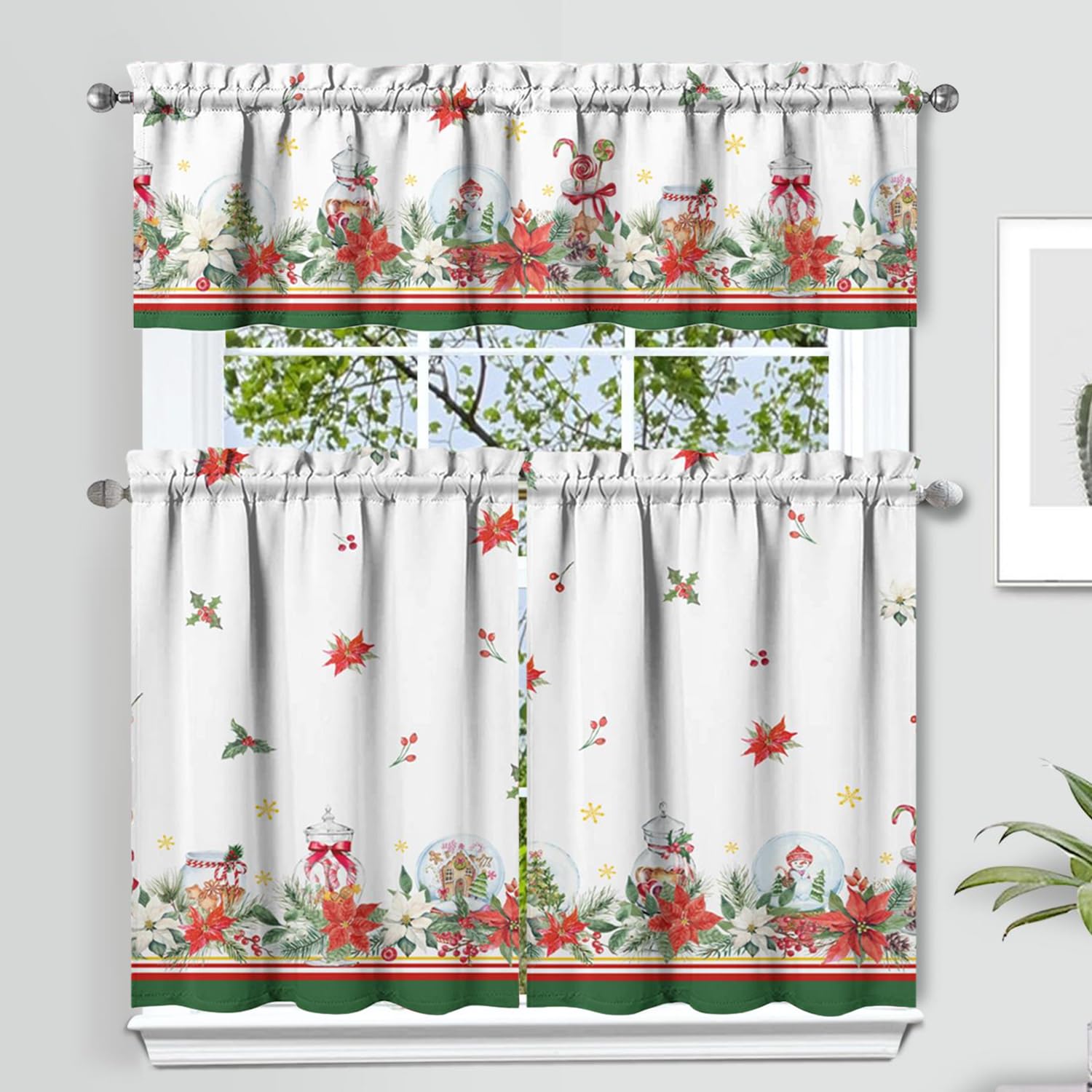 Amazon.com: Christmas Kitchen Curtains and Valances Set of 3,Christmas ...