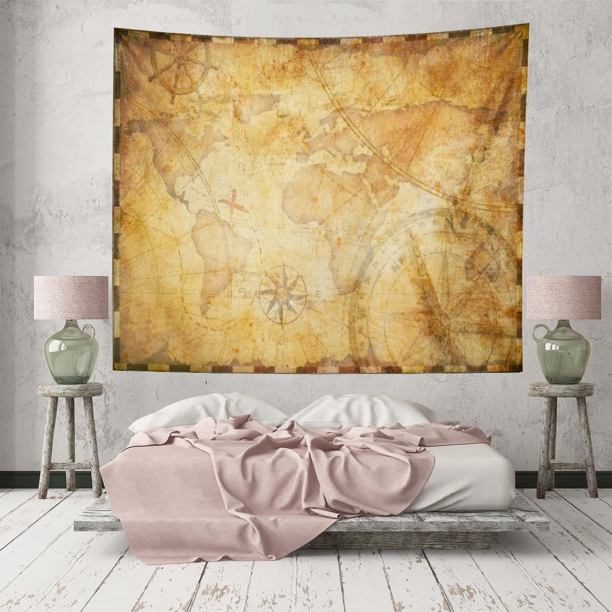 Amazon.com: BULOR Vintage Travel World Map Tapestry, Parchment Map ...