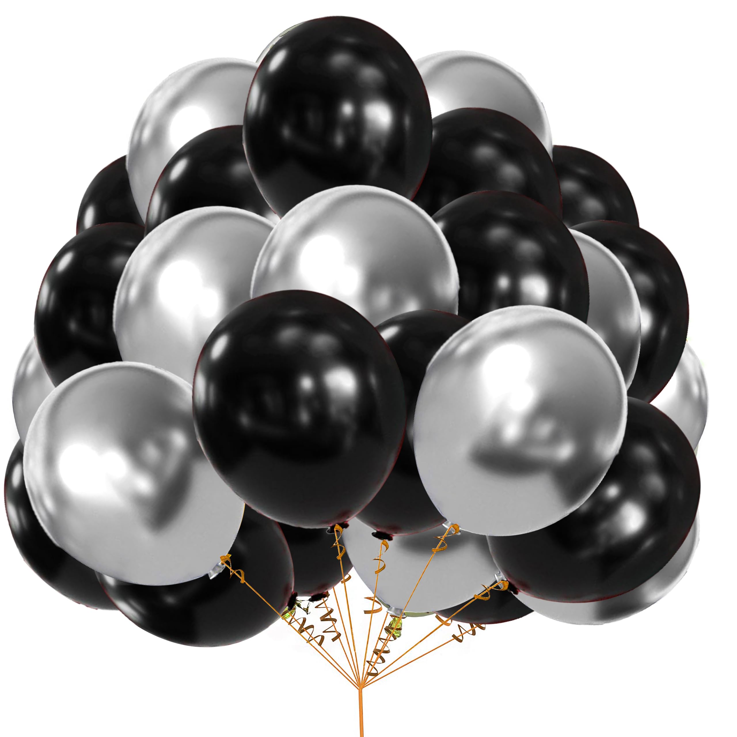 Amazon.com: COLORFUL ELVES 200pcs Metallic Silver Black Balloons 12 ...