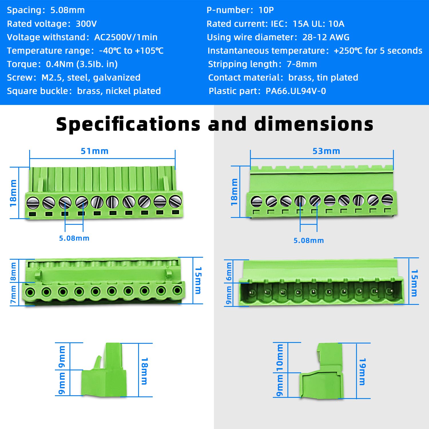 Snapklik.com : DaFuRui 5pairs 10 Pin 5.08mm Pitch PCB Mount Screw5Pcs ...