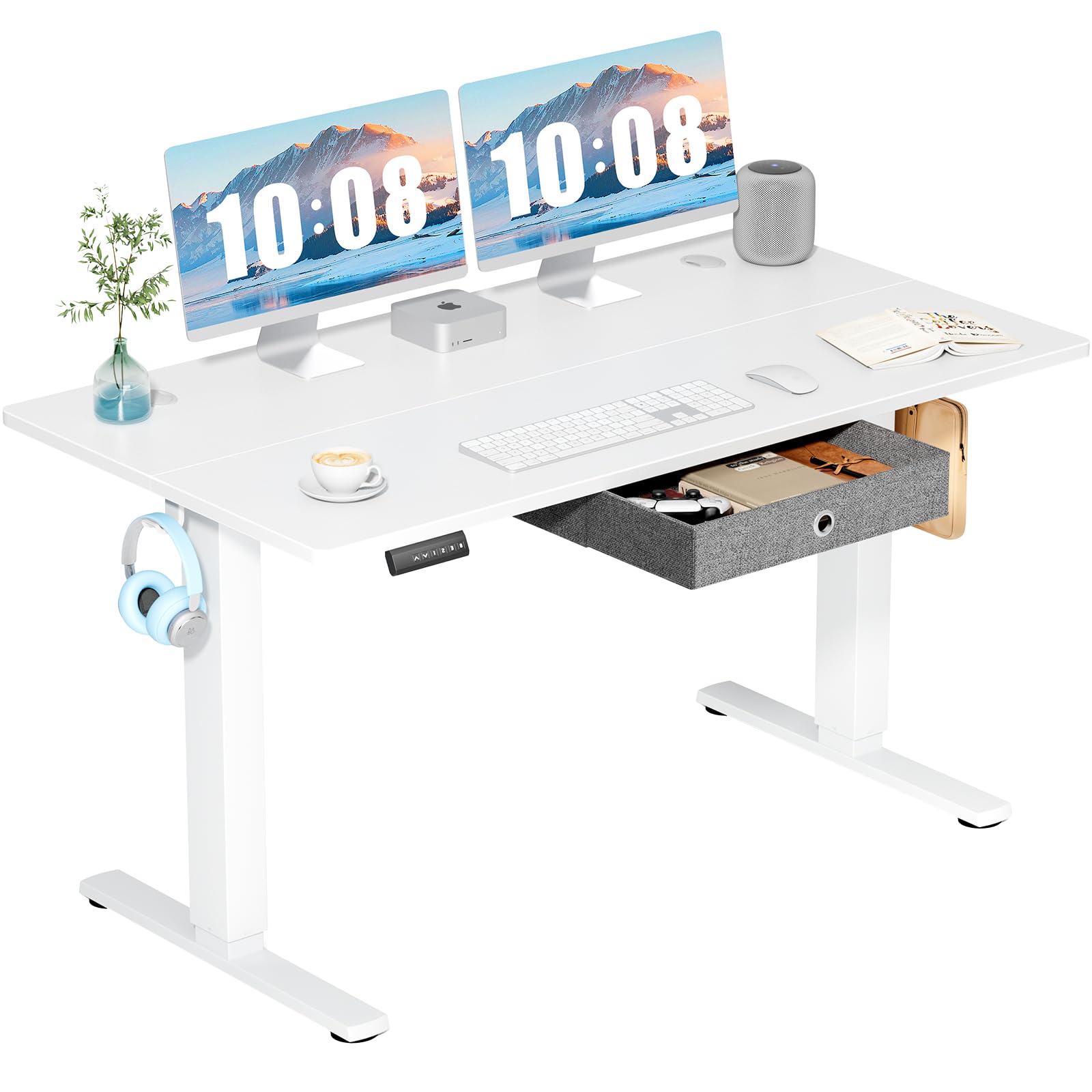 DUMOS Standing Desk with Drawer, Electric Desk Adjustable Height with ...