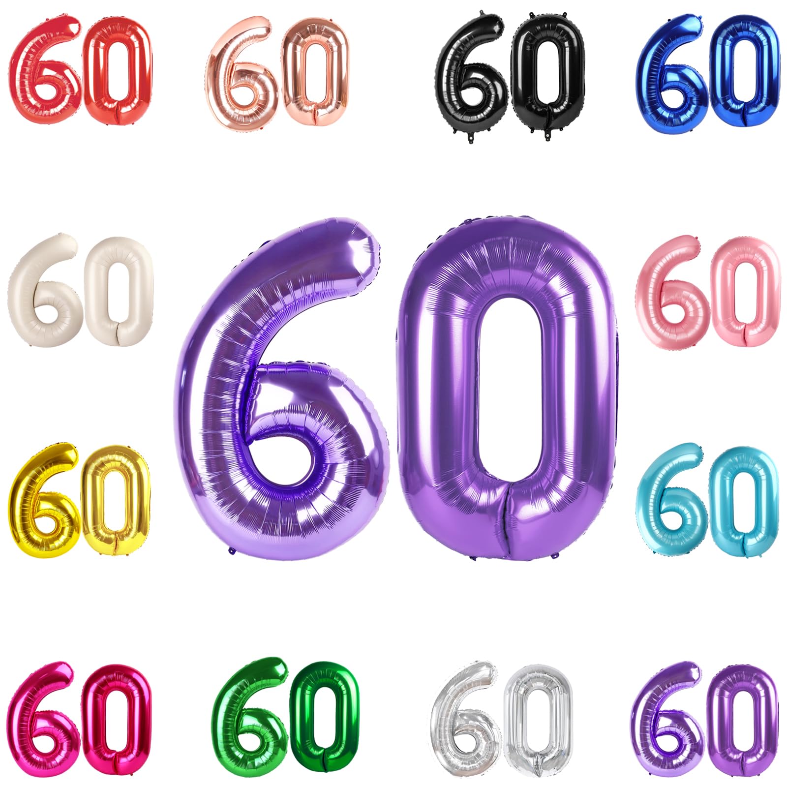 Snapklik.com : 60 Balloon Number, Purple Number 60th Birthday Balloons ...
