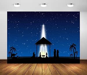 BELECO 10x6.5ft Fabric Nativity Scene Backdrop Christmas Star Night ...