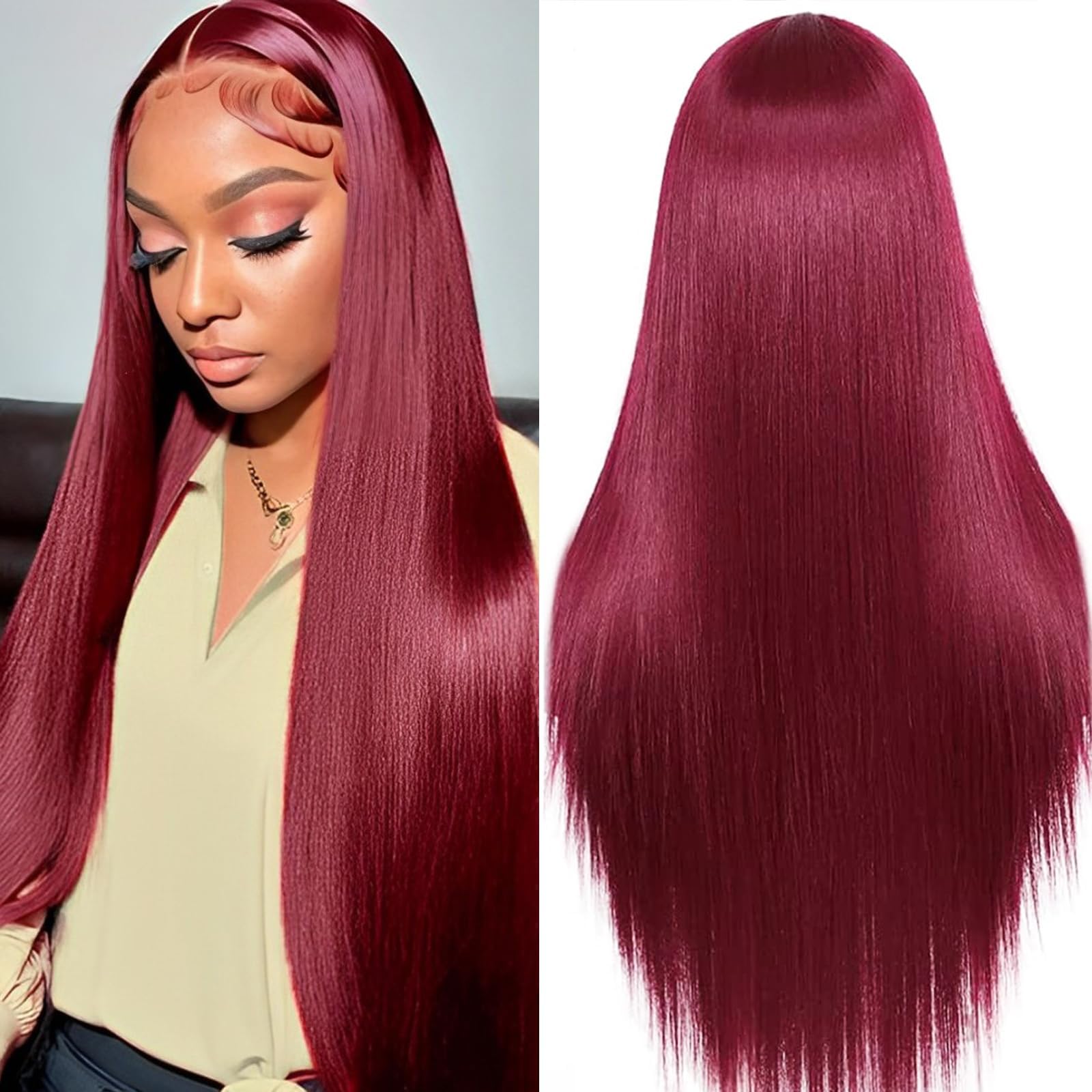 Amazon.com: usmoother Burgundy Lace Front Wigs Human Hair Glueless ...