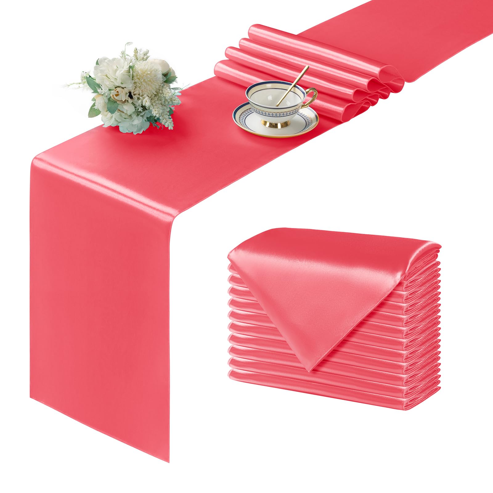 Amazon.com: Manyshofu 12Pcs Satin Coral Table Runner - 12 x 108 Inch ...