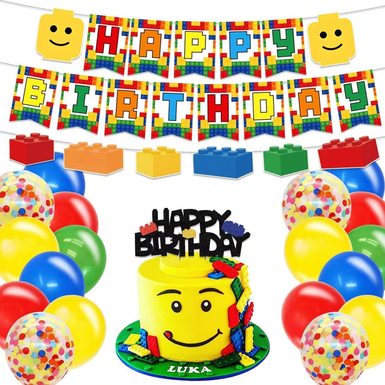 Amazon.com: Building Blocks Themed Birthday Party Decorations Pack ...