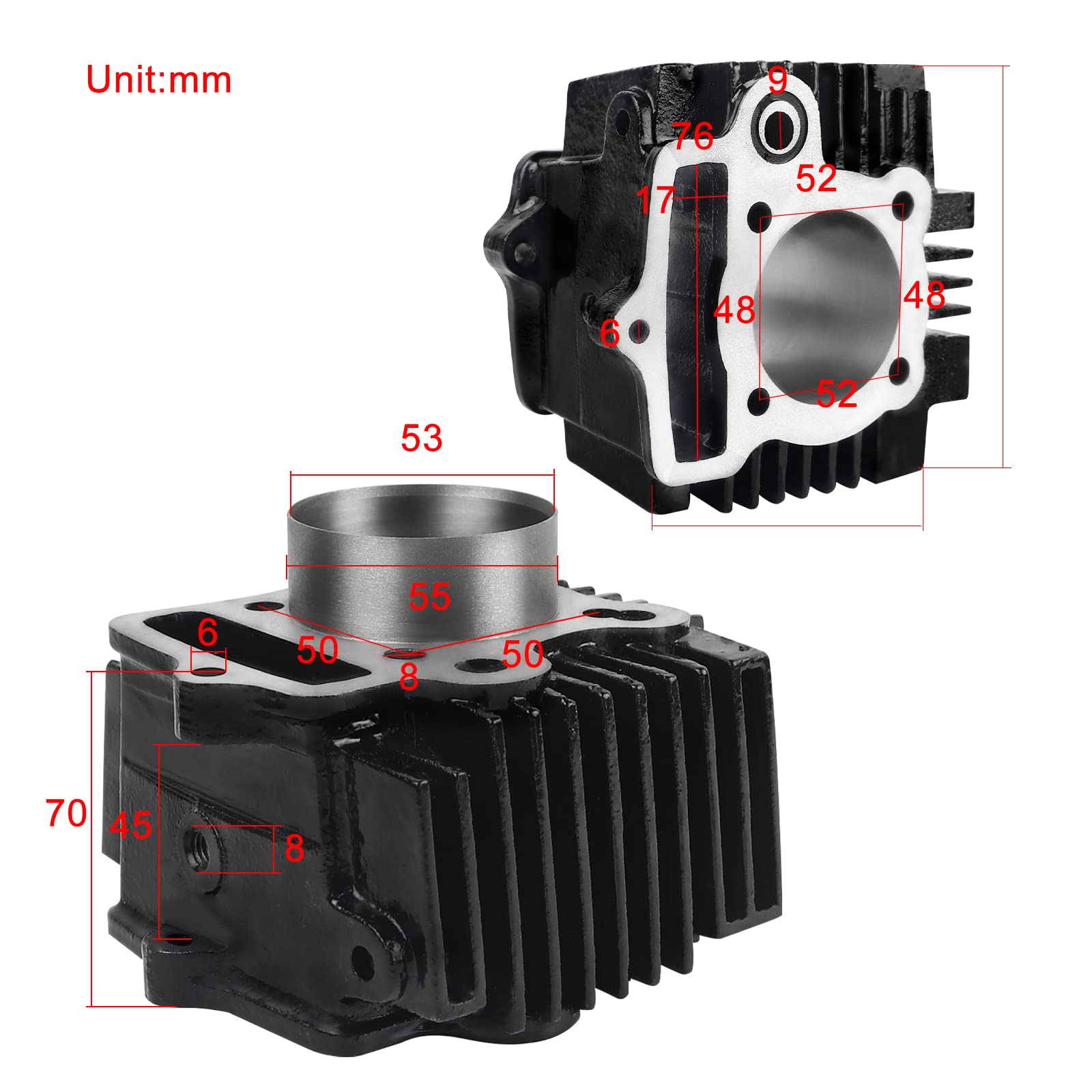 FLYPIG 52.4mm Engine Cylinder Piston Big Bore Rebuild Kit Fit 125cc ...