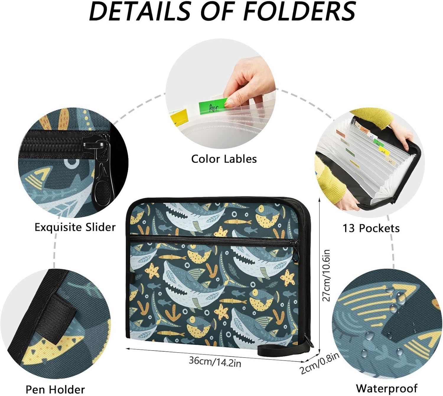 Funny Shark Fish Expanding File Folder for Documents A4 Letter Size ...