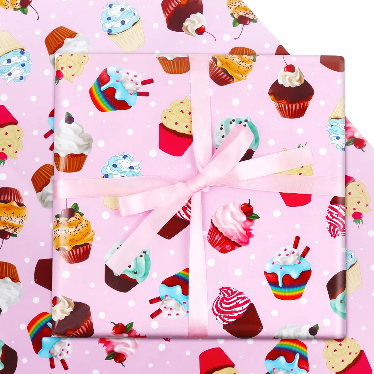 Amazon.com: Birthday Wrapping Papers, 7 Sheets Pink Cupcake Muffin ...
