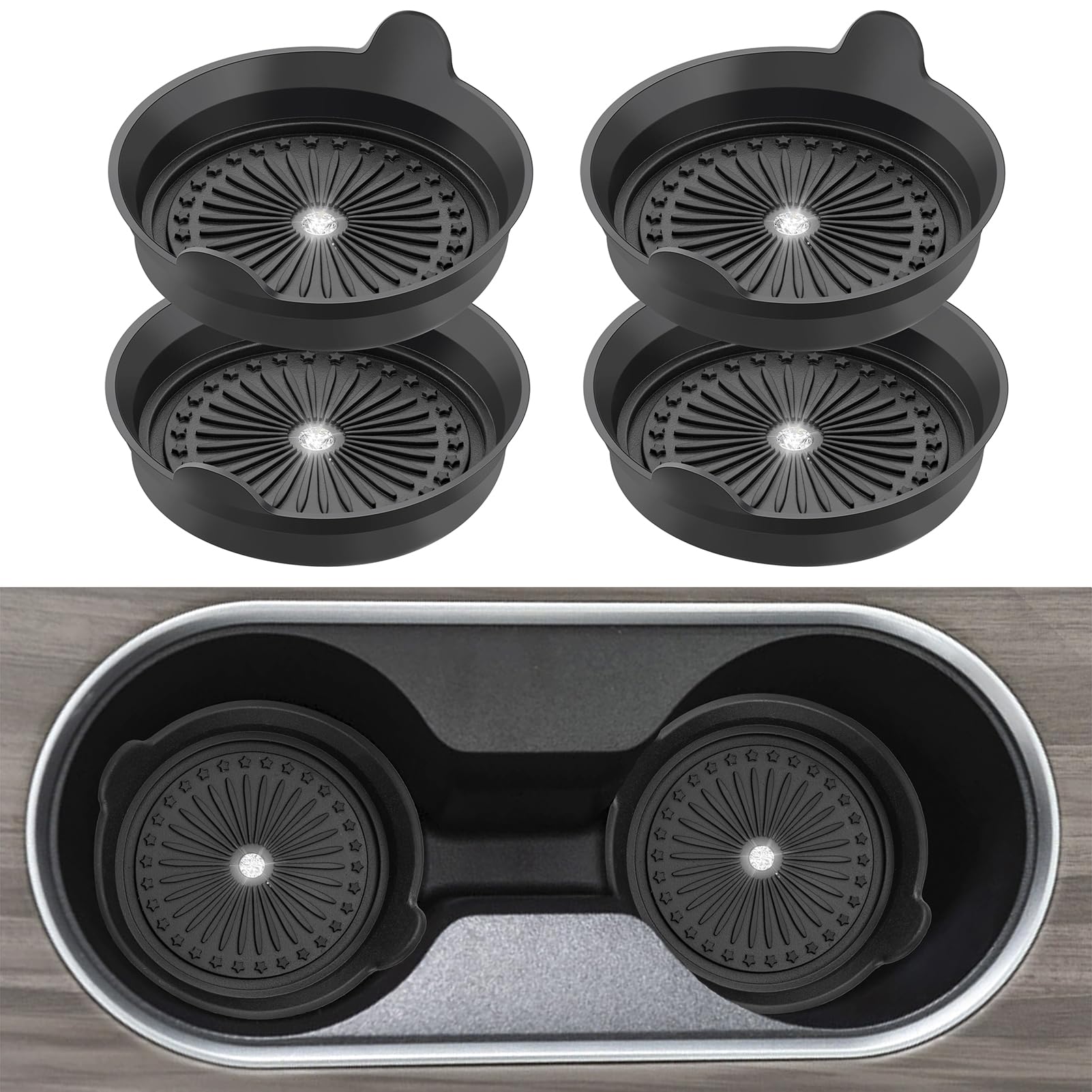 Amazon.com: YESCOO Black Car Coasters Set of 4, Non-Slip Bling Car Cup ...
