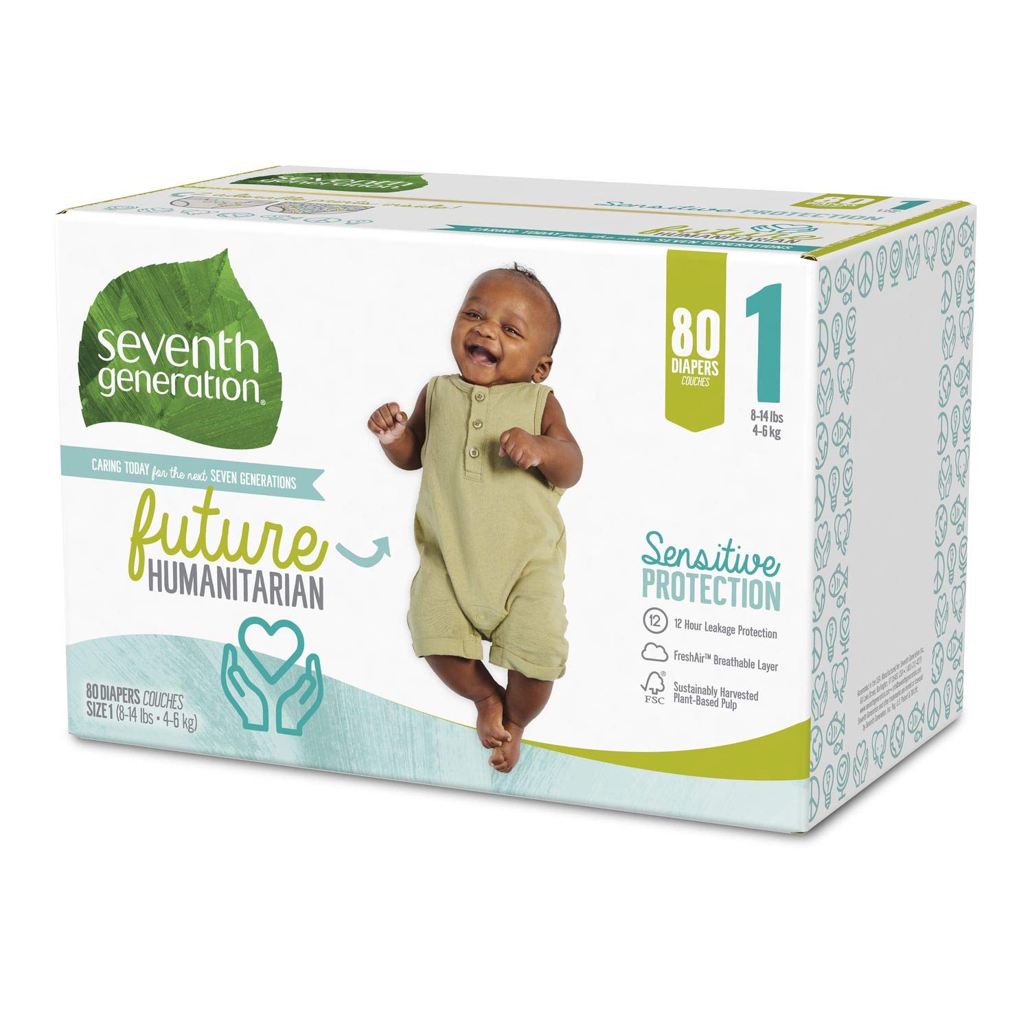 Seventh Generation Baby Diapers for Sensitive Skin, Printed, Size 1 ...