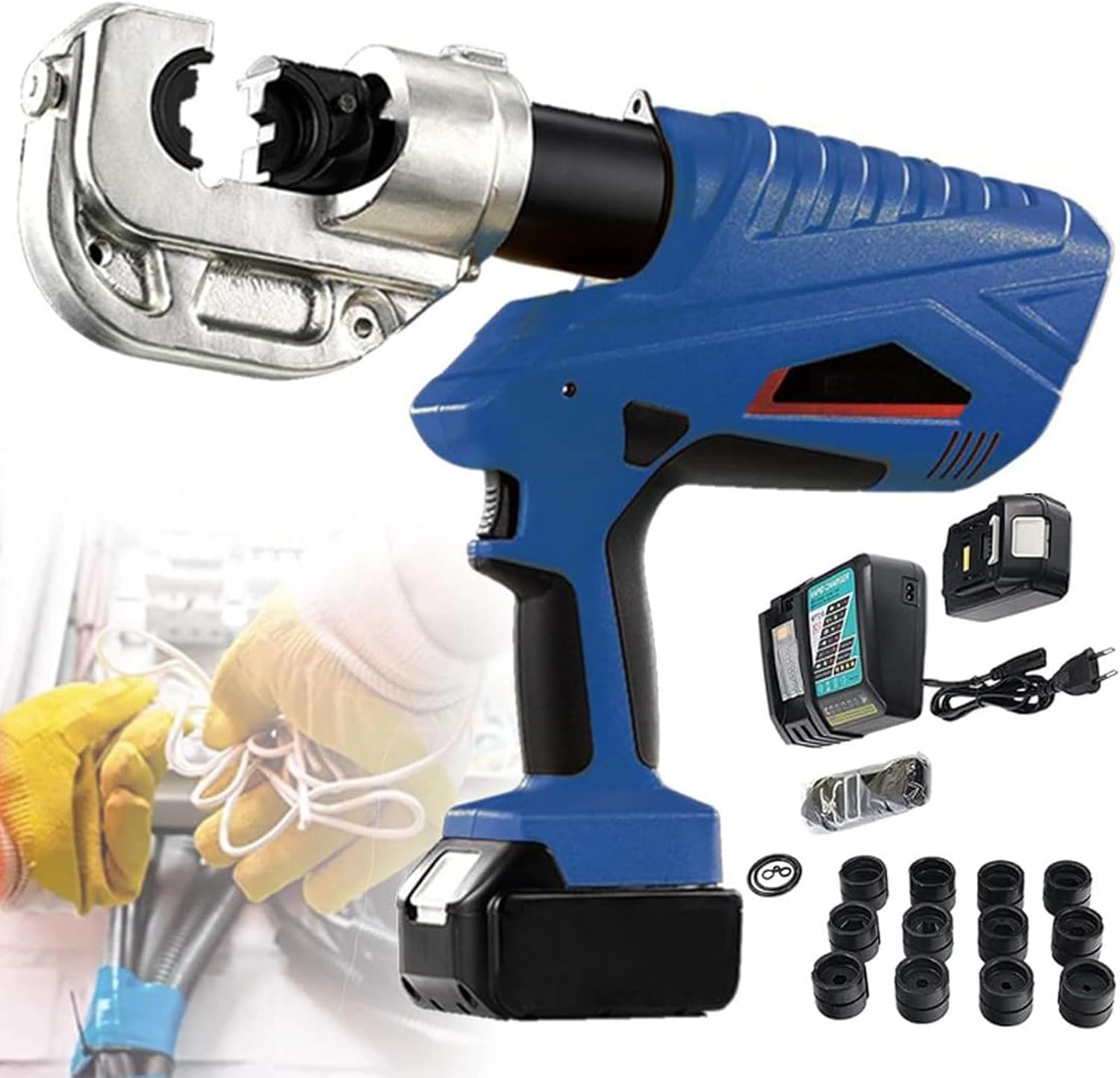 Battery Powered 12-Ton Crimper Cordless Hydraulic Crimping Tool ...