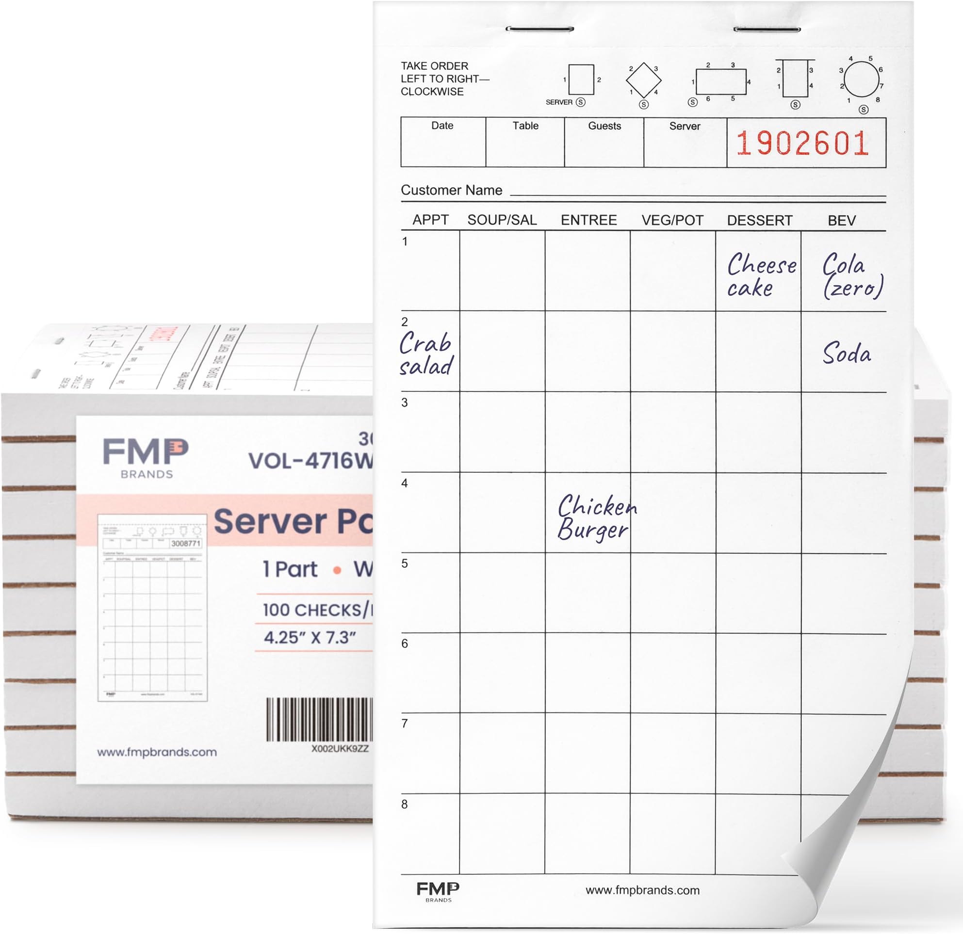 Amazon.com: FMP Brands Server Note Pads Paper, Guest Check Books, Total ...