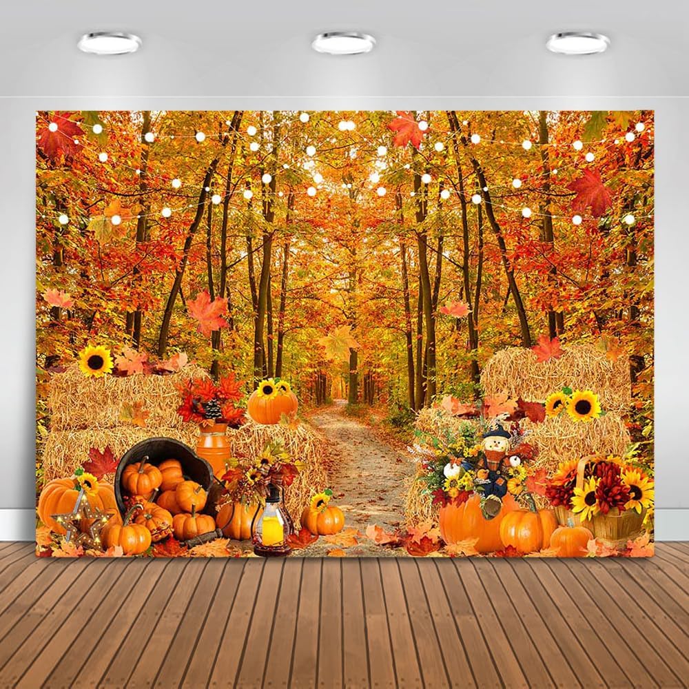 Amazon.com : Mocsicka Fall Forest Backdrop Pumpkin Harvest Season ...