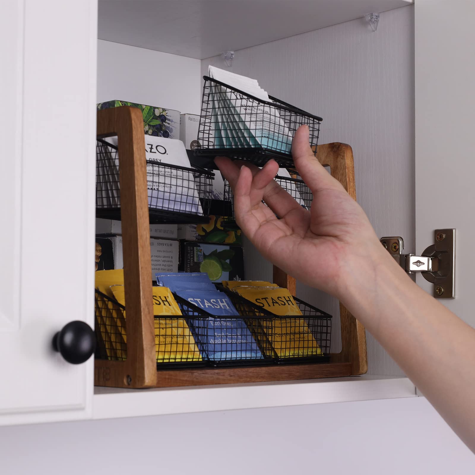 HTB 2 Tier Tea Organizer for Tea Bags, Tea Bag Holder with Acacia Wood ...