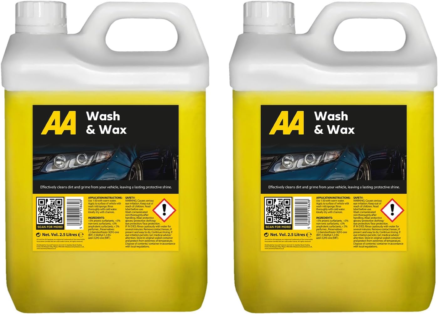 AA Car Essentials Wash and Wax Car Shampoo 2 x 2.5 Litre, Yellow ...
