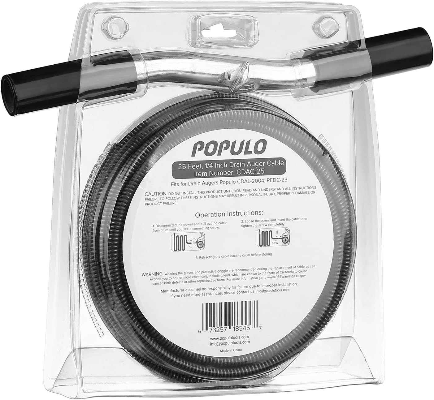 POPULO Repalcement Cable, 16.4Ft/5m Fits for PDAL-12/PMDA5 Drain Auger ...