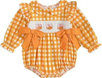 Amazon.com: Sprifallbaby Baby Girl Thanksgiving Romper Turkey Bows Plaid Bubble Bodysuit Doll ...