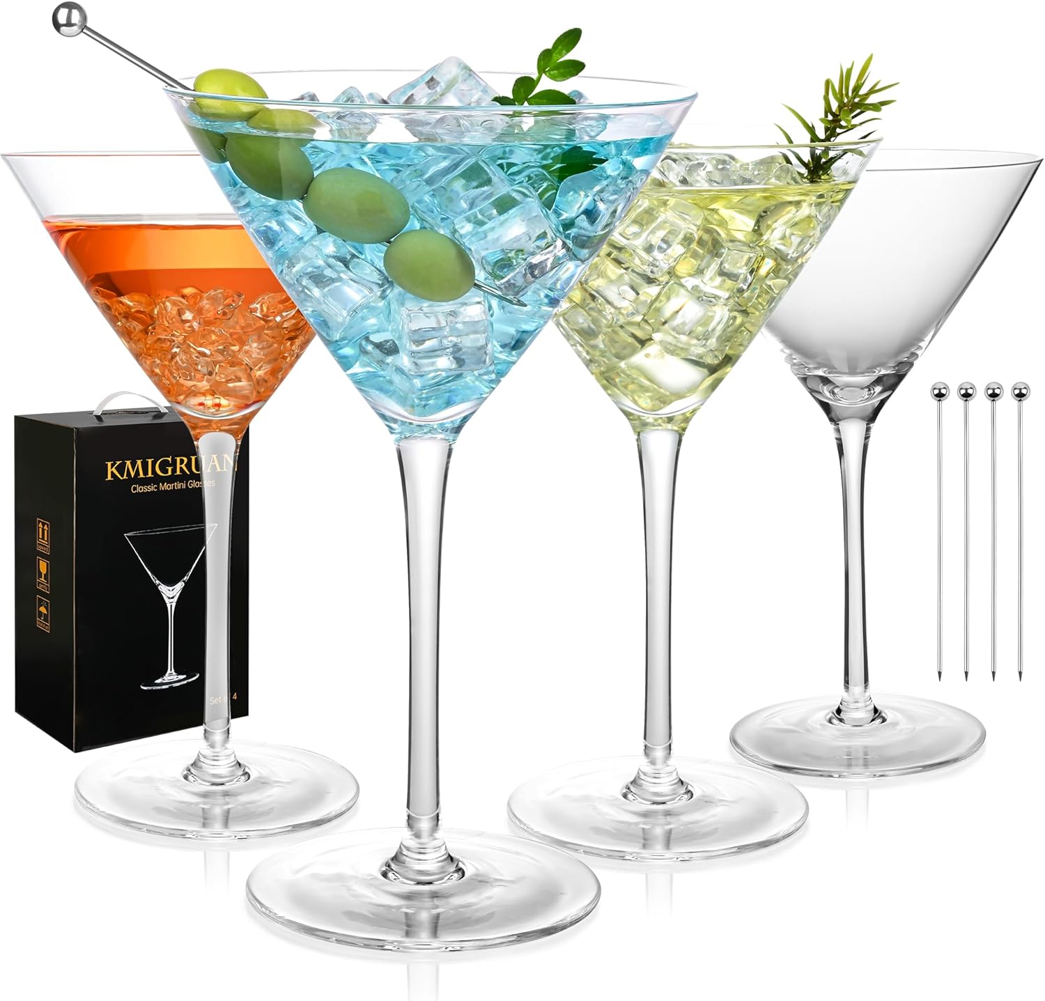Amazon.com: KMIGRUAN 10oz Large Martini Glasses Set of 4,Classic ...