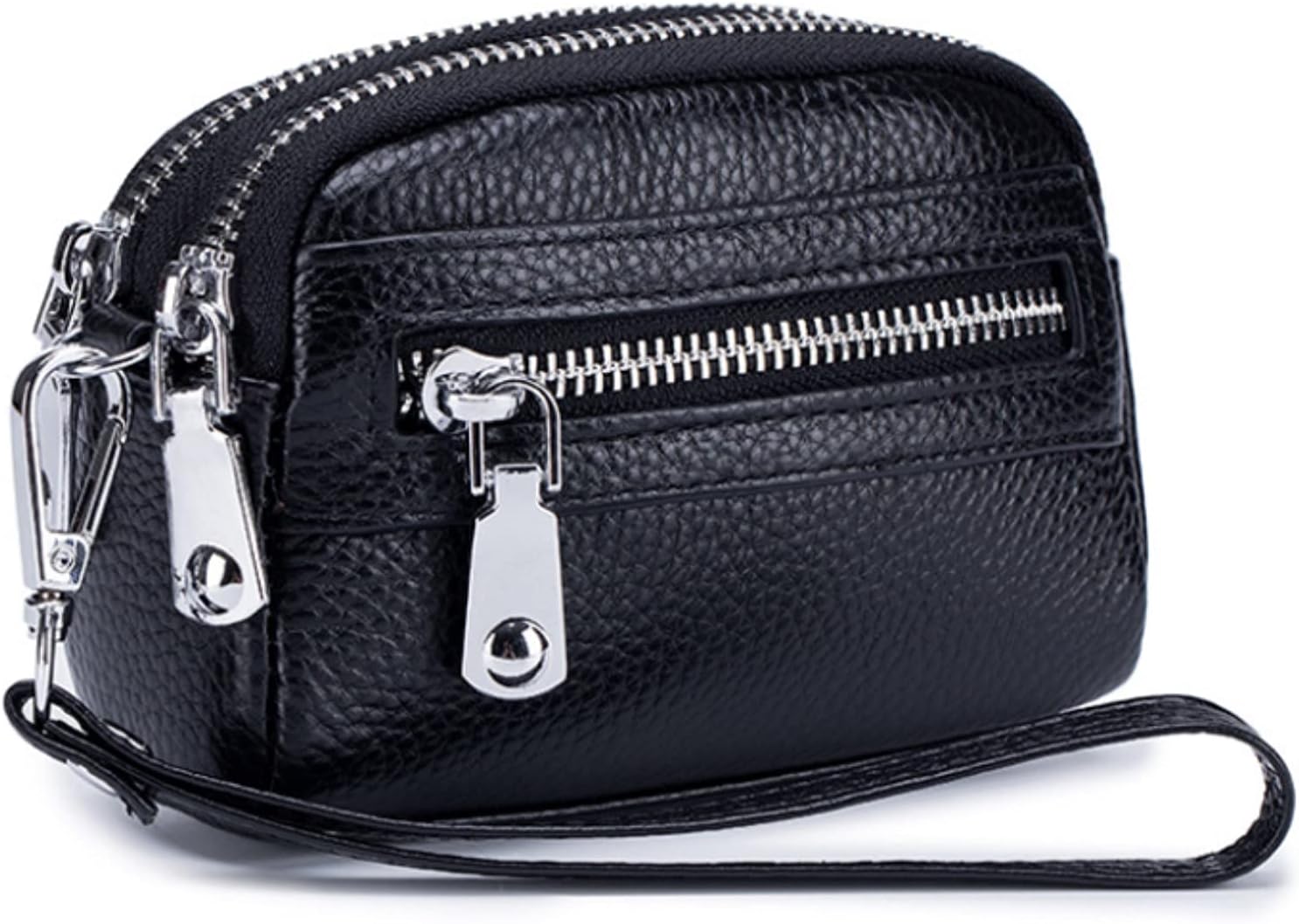 Amazon.com: Genuine Leather Mini Wristlet Wallet for Women, 3 Zipped ...