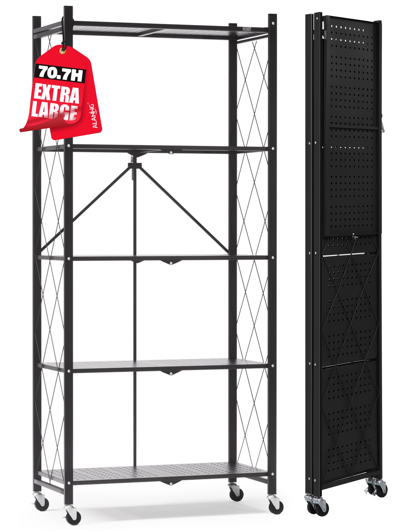 Amazon.com: ALANNG 70.7" H Metal Storage Shelves, 5 Tier Folding ...