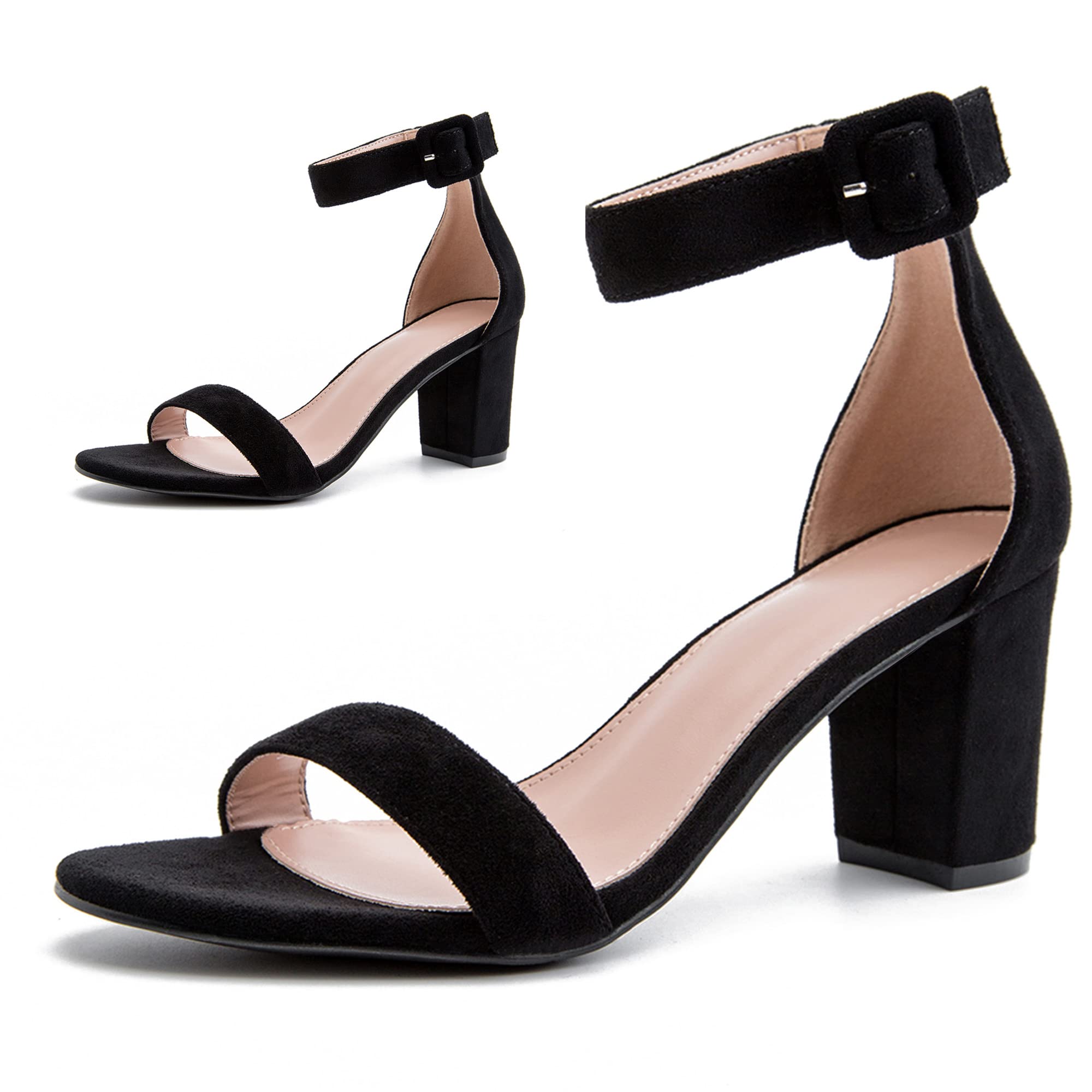 Vaaerduo Block Heels For Women Chunky 3 Inch Mid Open Toe Ankle Strap ...