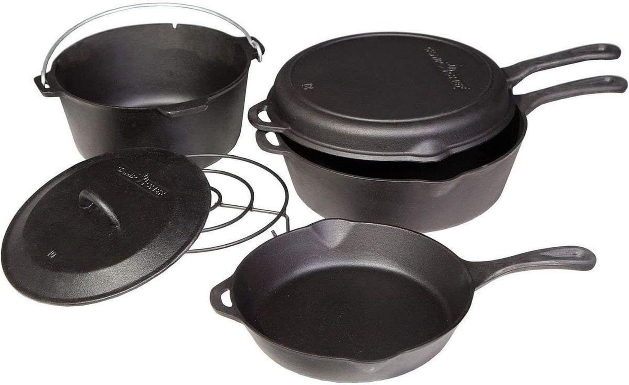 Amazon.com: 8 Piece Pre-Seasoned Dutch Oven Cooking Set Cast Iron ...
