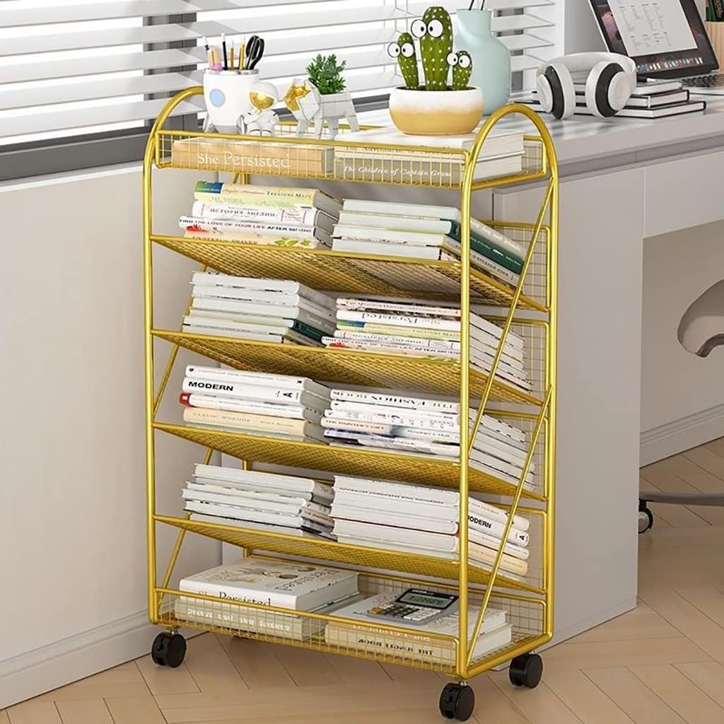 Amazon.co.jp: Shelf Book Cart, Movable Bookshelf Cart, 6 Tier Metal ...