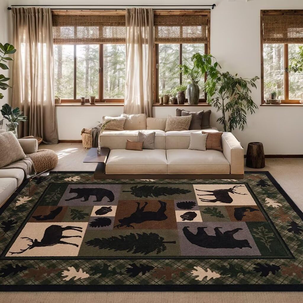 Amazon.com: Qmkmyy Vintage Lodge Cabin Area Rug 4'x6' Hunting Bear Deer ...