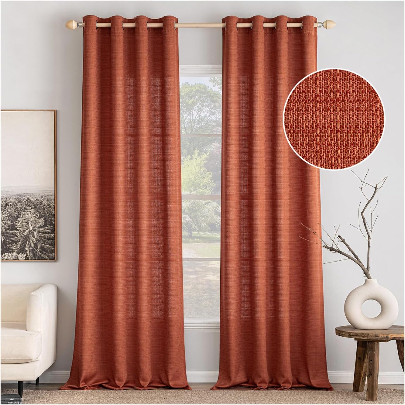 Amazon.com: MIULEE Terracotta Linen Curtains 84 Inch Length 2 Panels ...