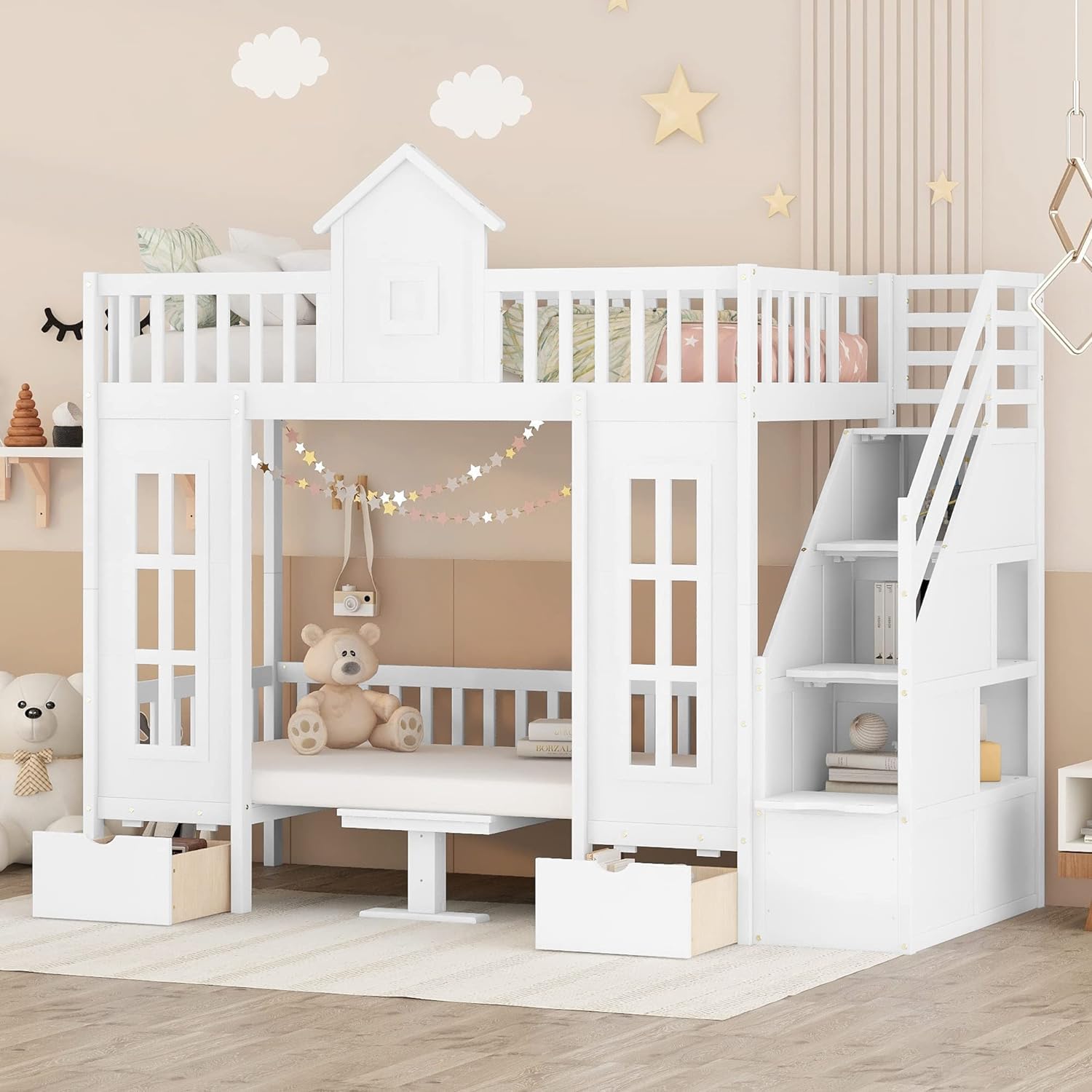 Castle Loft Bed With Storage Stair Storage Custom FULL Playhouse Loft