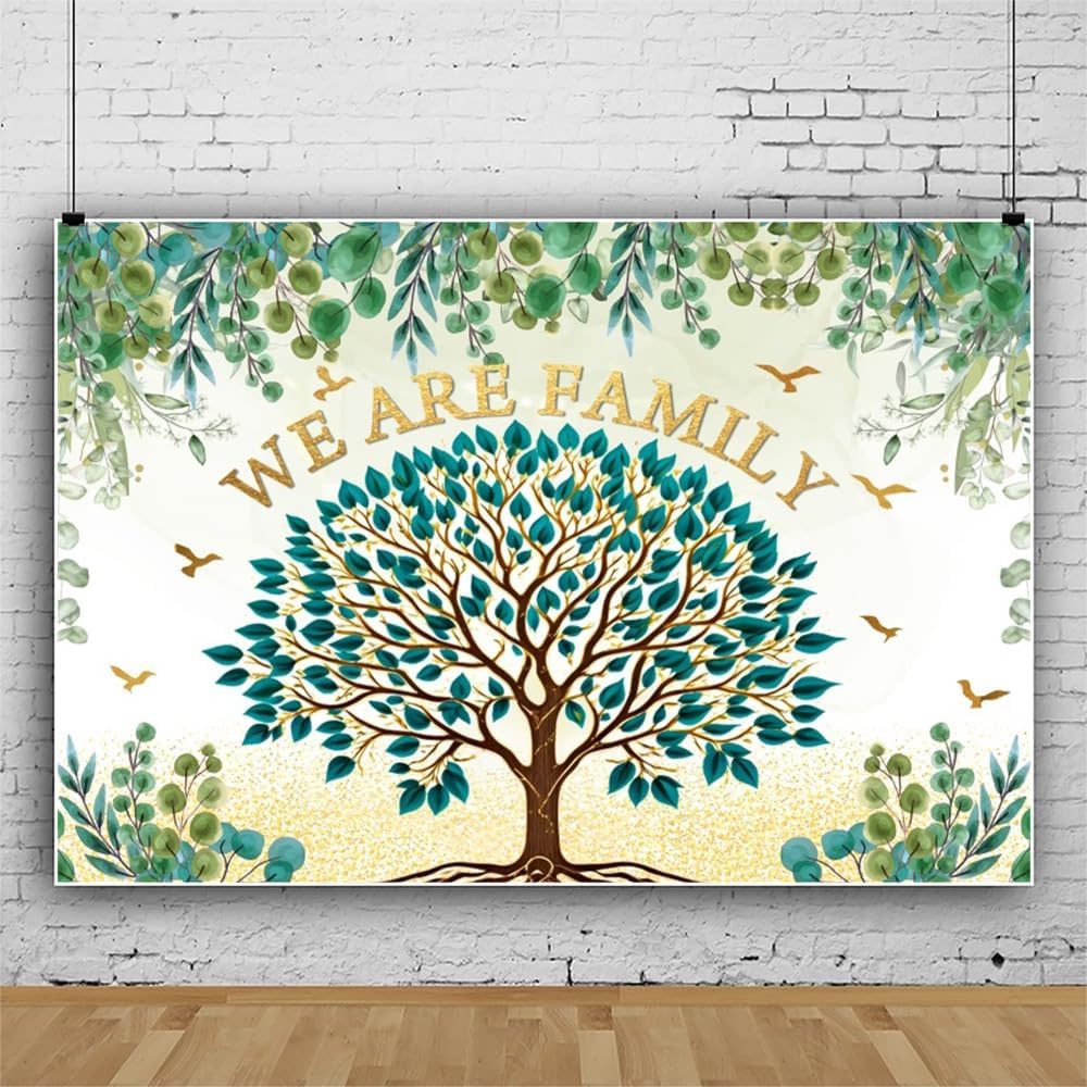 Amazon.com : Family Reunion Backdrop Green Family Tree Leaves We are ...