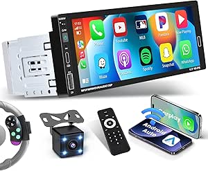 Amazon.com: Hikity Single Din Car Stereo Wireless Carplay Android Auto ...